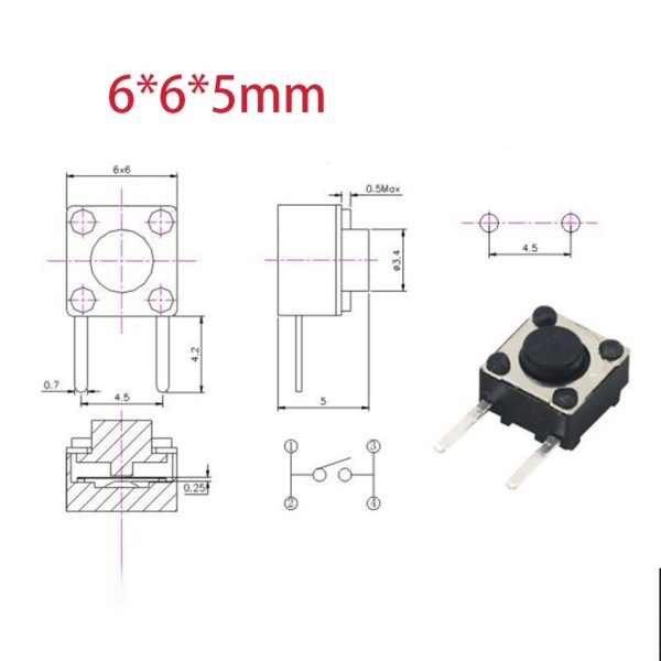 6*6*5mm Side 2 Pin COM44 - Faranux Electronics